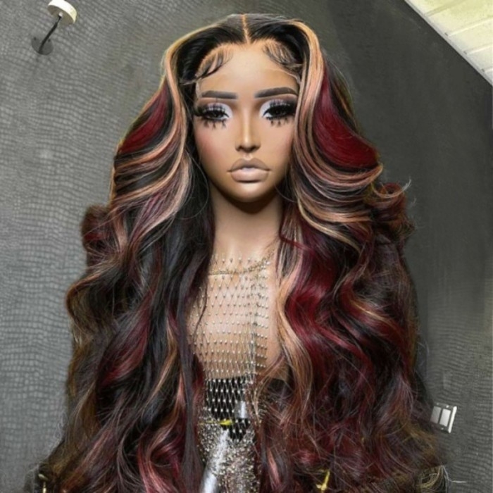 Skunk striped wig with baby hair of 3 colors